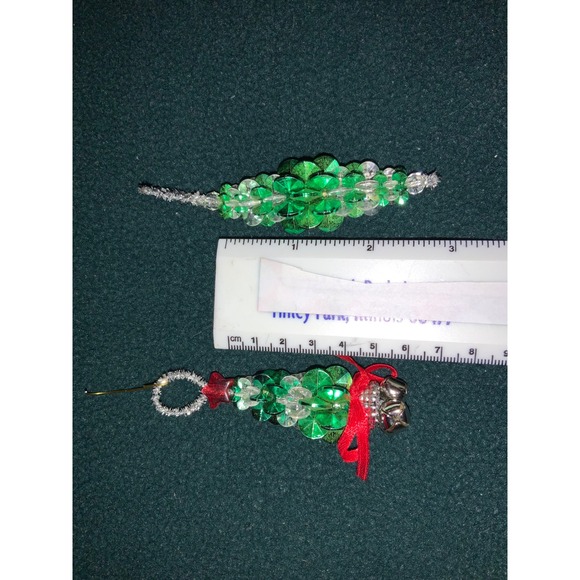 Holiday | Beaded Christmas Tree Icicle Ornaments Set 2 Vtg Green Silver ...